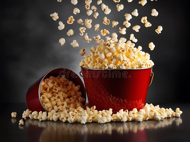 Red Buckets Overflowing with Popcorn Kernels Falling Stock Illustration ...