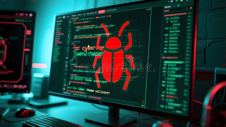 Red Bug Alert in a Dark Coding Interface Stock Illustration ...