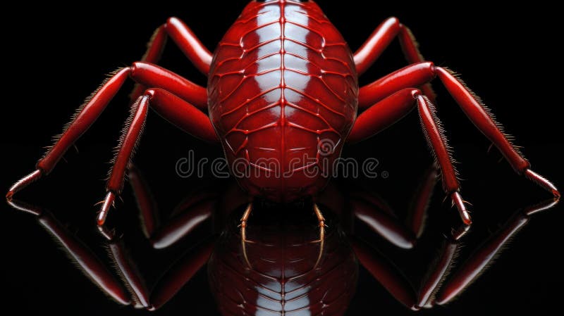 A Red Fictional Bug with Shiny Reflective Surface on Black Background ...