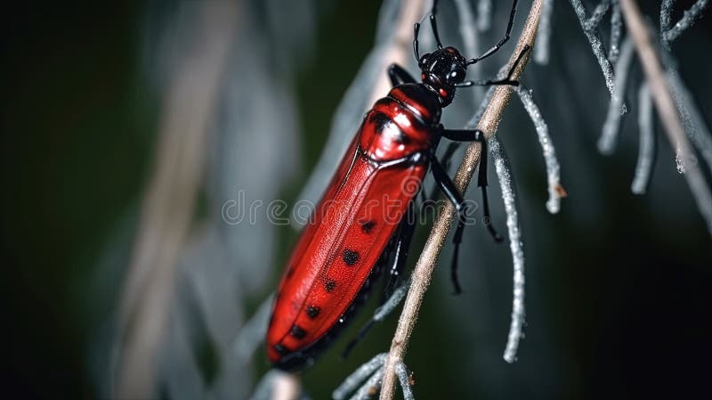 A Red Bug Sitting on Top of a Leaf Covered Tree Stock Illustration ...