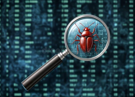 A Red Bug is Under a Magnifying Glass on the Binary Hex Digital Code ... A Red Bug is Under a Magnifying Glass on the Binary Hex Digital Code ...