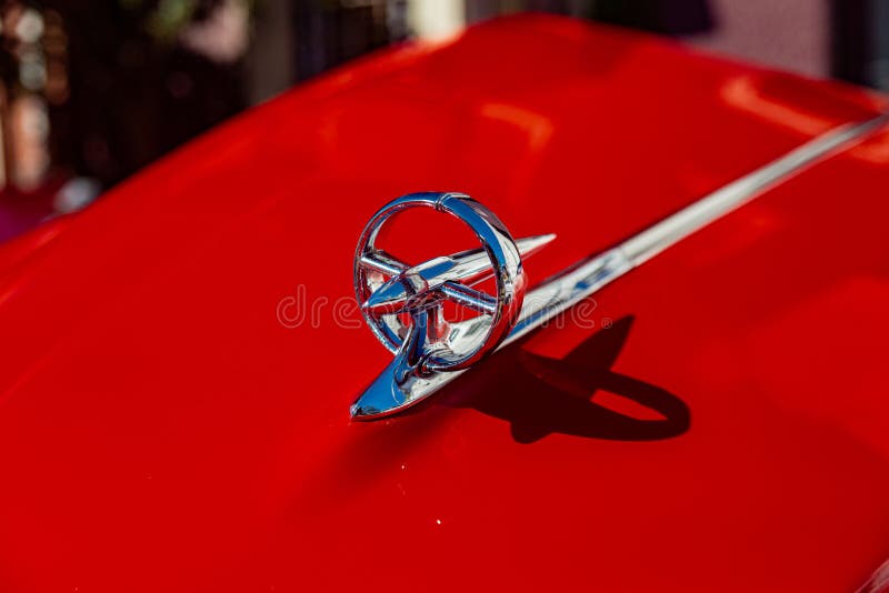 Red 1950 Buick Eight Special Sedan. Red Hood and Buick Emblem Editorial ...