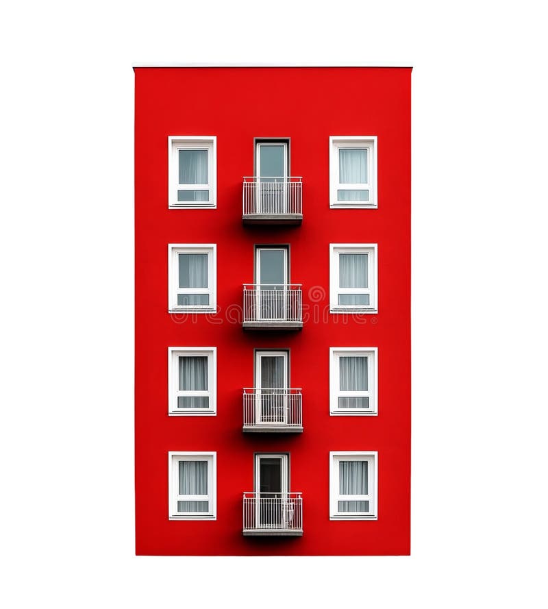 Red Building Facade with Symmetrical Windows and Balconies Stock Photo ...