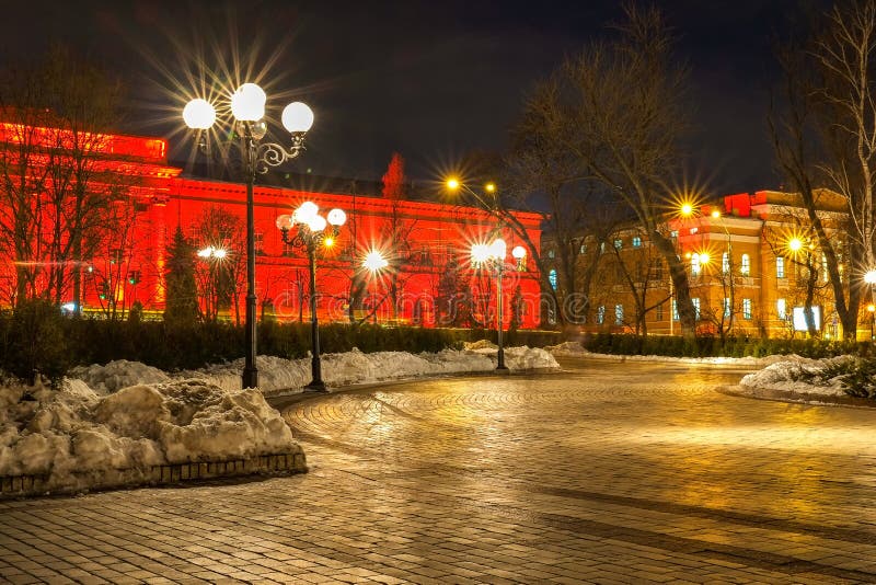 Red building with lights stock photo. Image of illuminated - 86381952