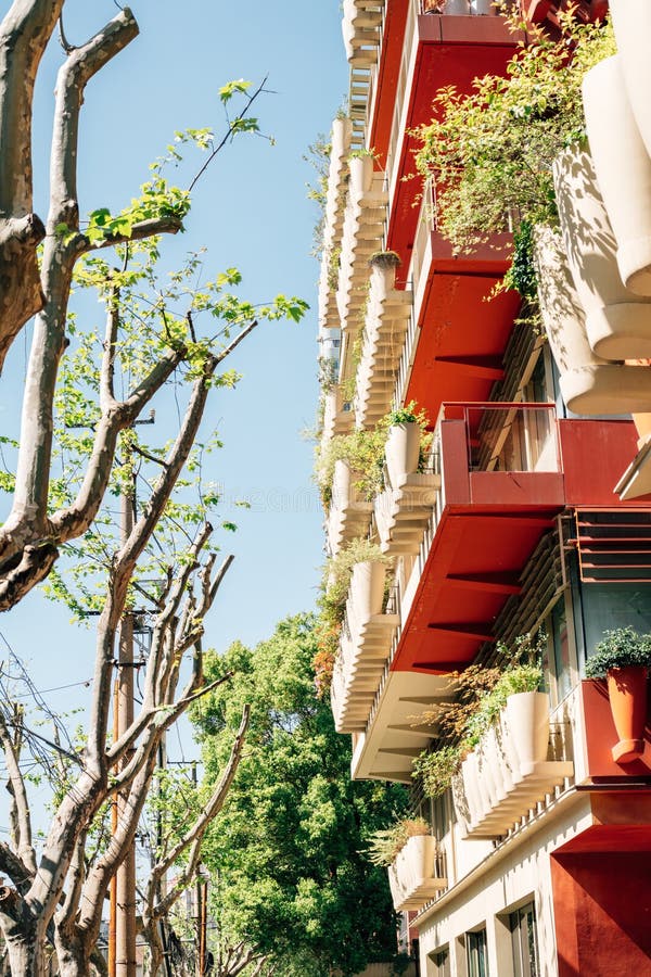 Red Building Mansion and Green Tree in Shanghai, China Stock Photo ...