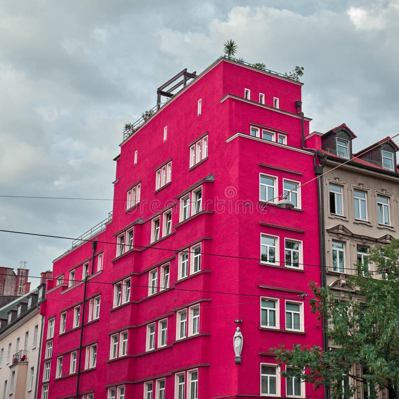 Red building in Munich stock photo. Image of bavaria - 207259282
