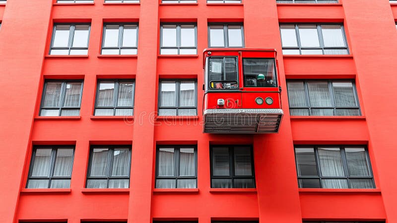 Red Building with Unique Elevator Stock Illustration - Illustration of ...