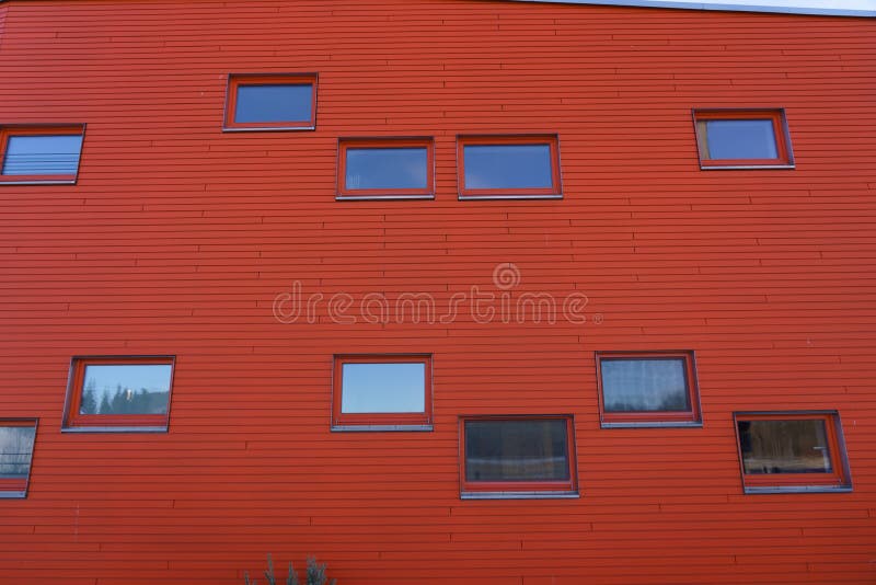 Red Building Wall with Windows. Modern Architecture Stock Photo - Image ...