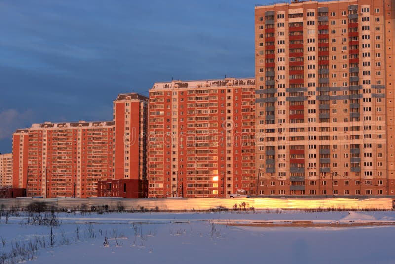 Red building in winter stock image. Image of modern, elegance - 12387223