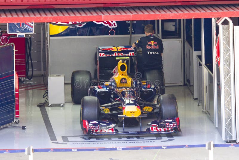 Red Bull F1 car editorial stock photo. Image of garage - 38110323
