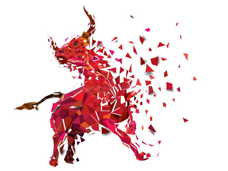 Low Polygon Red Bull Head with Geometric Pattern- Vector Illustration ...