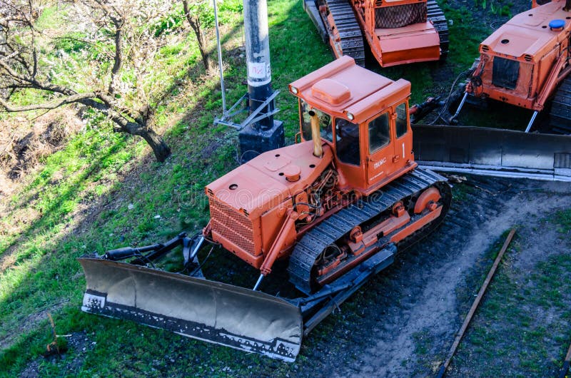 Red Bulldozers at a Construction Site Stock Photo - Image of diesel ...