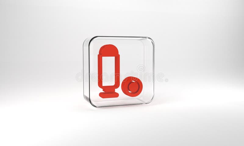 Red Bullet Icon Isolated on Grey Background. Glass Square Button Stock ...