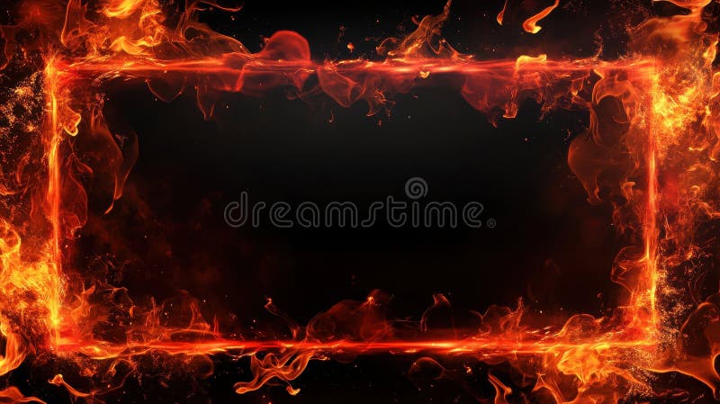 Red Burning Borders. Square Frames in Fire Stock Photo - Image of ...
