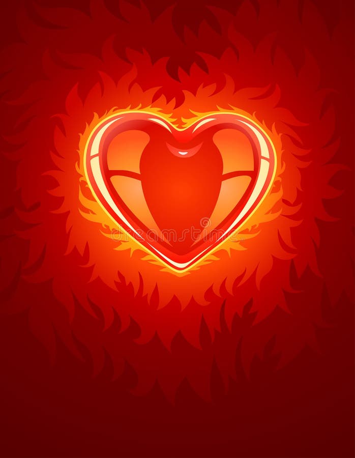 Red burning love heart stock illustration. Illustration of symbol ...