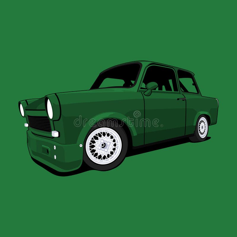 Green Trabant Classic Car with White Wheels and Lowered Suspension ...
