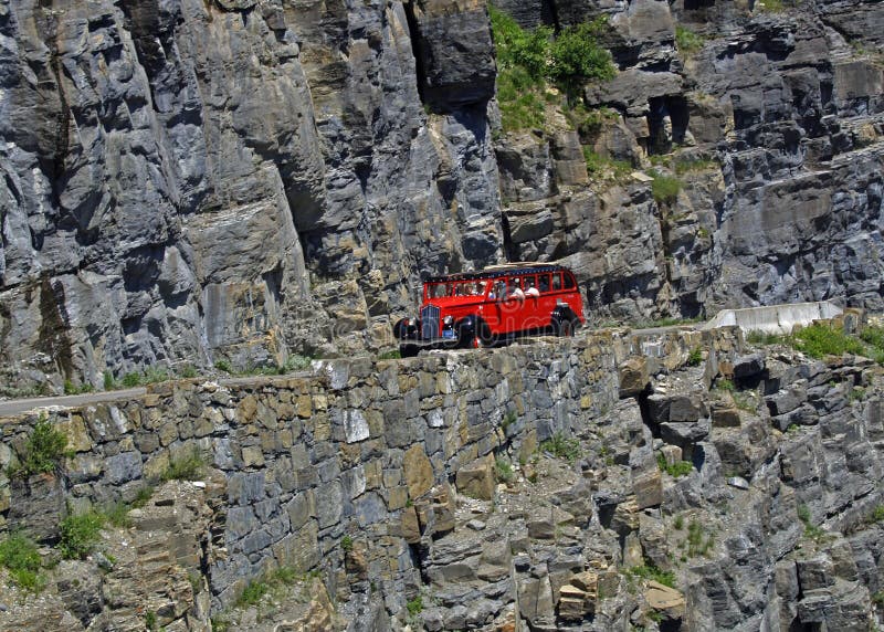 Red Bus On Cliff Road Picture. Image: 972118