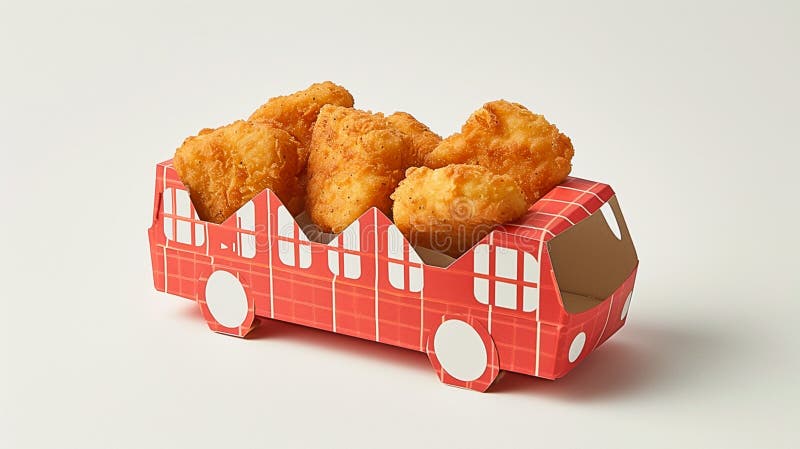 Red Bus with Fried Chicken in it Stock Illustration - Illustration of ...