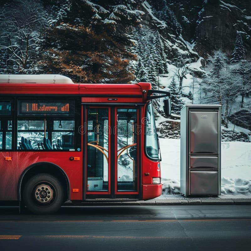 Red Bus and Refrigerator Side by Side Stock Illustration - Illustration ...