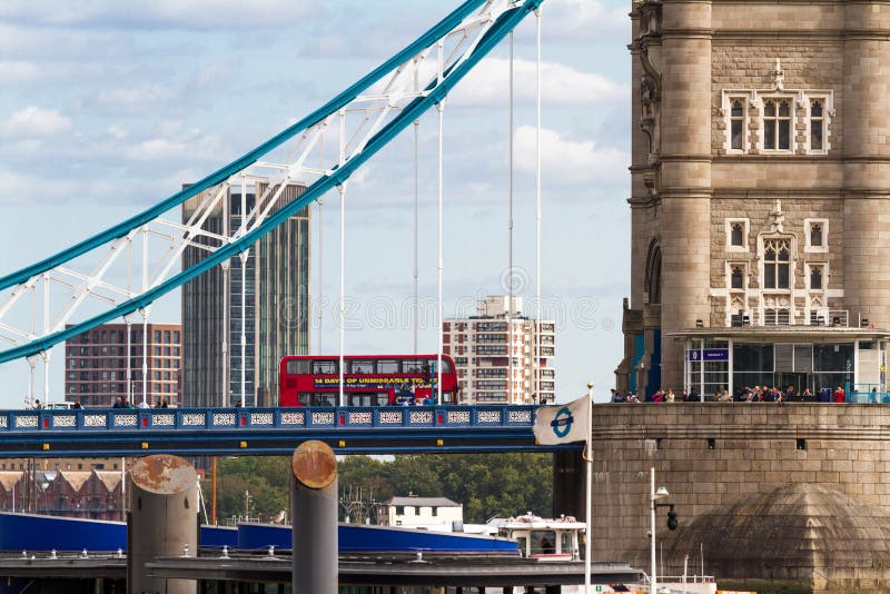 Red Bus on the Tower Bridge Editorial Stock Image - Image of landmark ...
