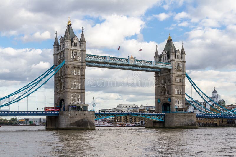 Red Bus on the Tower Bridge Editorial Stock Image - Image of large ...