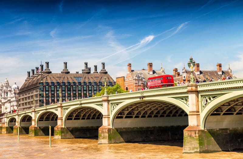 Red Bus on Westminster Bridge, London - UK Stock Photo - Image of ...