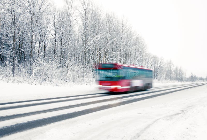 Red bus in winter stock image. Image of commuting, cold - 26228779