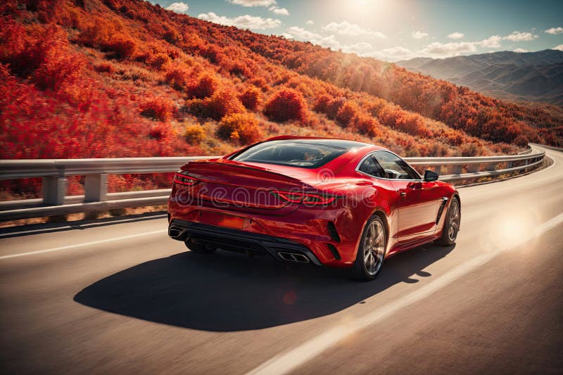 Red Business Car on High Speed in Turn. Ai Generative Stock ...