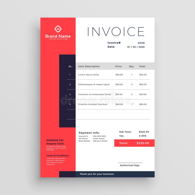 Red Business Invoice Template Design Stock Vector - Illustration of ...