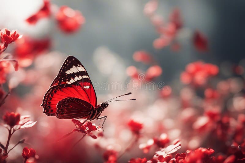 Red Butterfly. Butterfly on Meadow Flowers. Selective Focus. AI ...