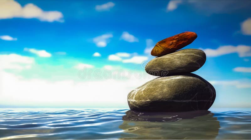 Red Butterfly Sitting on Top of Pile of Rocks in the Water. Generative ...