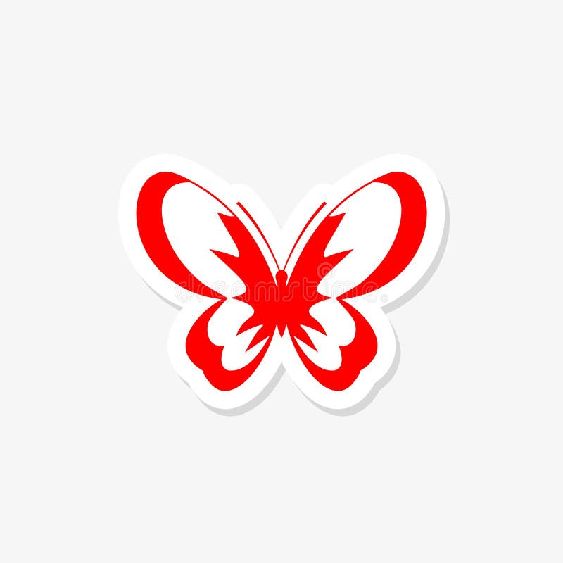 Red Butterfly Sticker. Simple Cartoon Illustration of Butterfly Icon ...