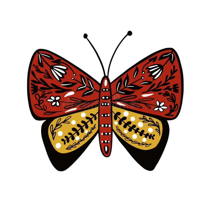 Red Butterfly Vector Isolated . Folk Style Stock Vector - Illustration ...