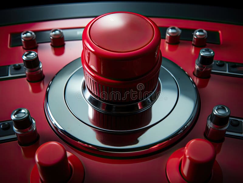 Red Button As Part of the Control on a Modern Equipment Control Panel ...