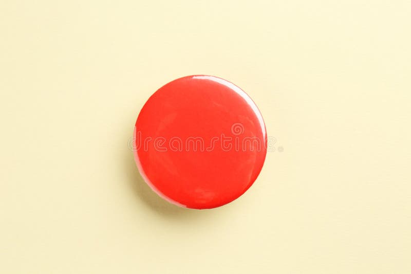 Red Button Badge on Beige Background, Top View. Mockup for Design Stock ...