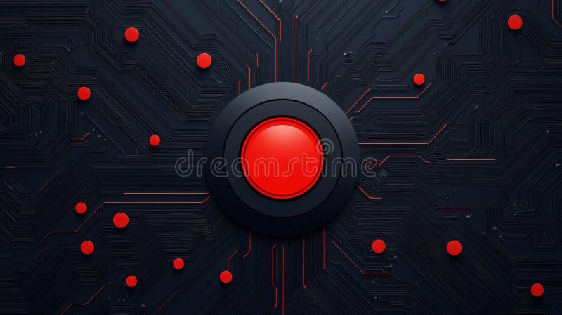 A Red Button on a Black Circuit Board. Stock Image - Image of complex ...