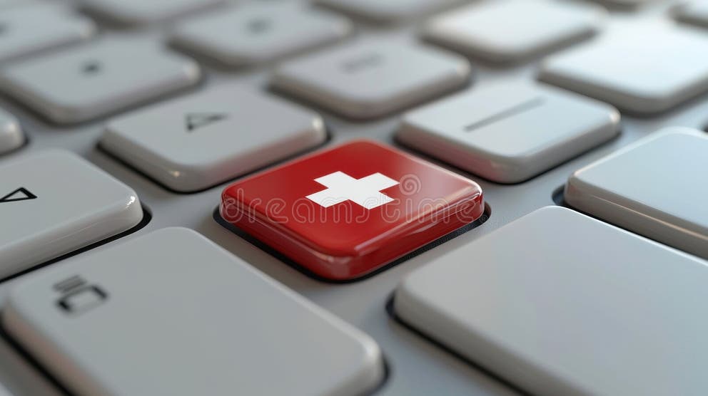Red Button on a Black Computer Keyboard Isolated on a White Background ...