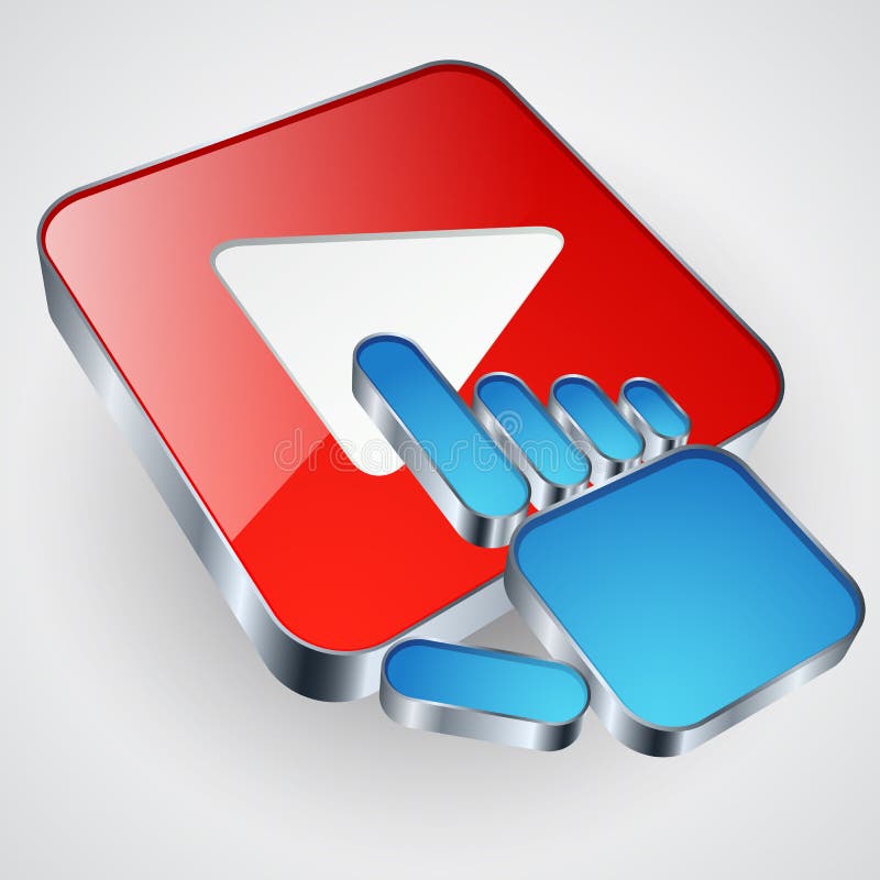 Red Button with Blue Hand Cursor Stock Vector - Illustration of push ...
