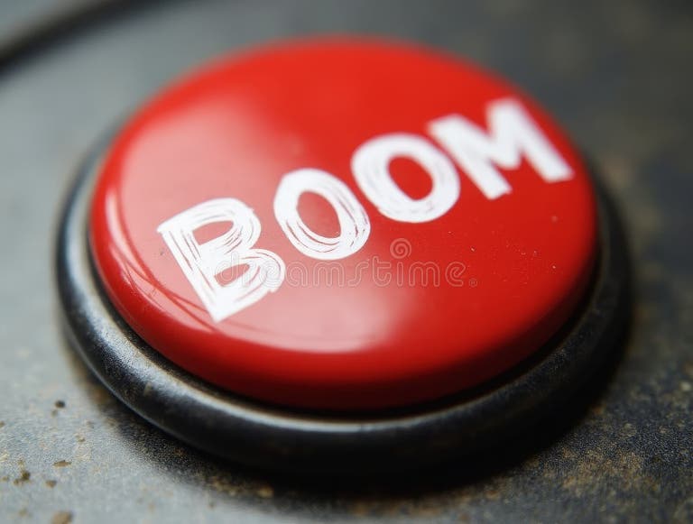 Red Button with Boom Writing Causing Explosion Stock Illustration ...