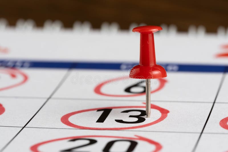 Red Button on Calendar with Date Marked on 13th. Time Management ...
