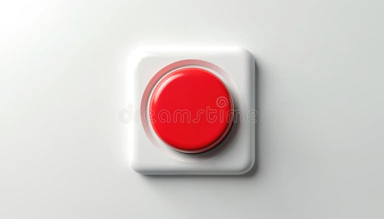 Red Button Design on White Background. Prompt Action Signal Alert Press ...
