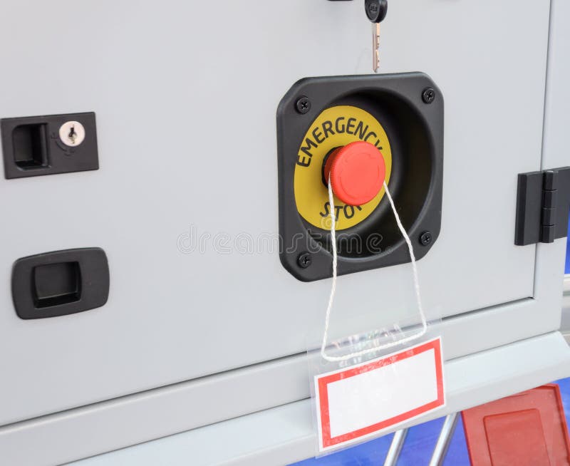 The Red Button Is For Emergency Stop Equipment. Stock Photo - Image of ...
