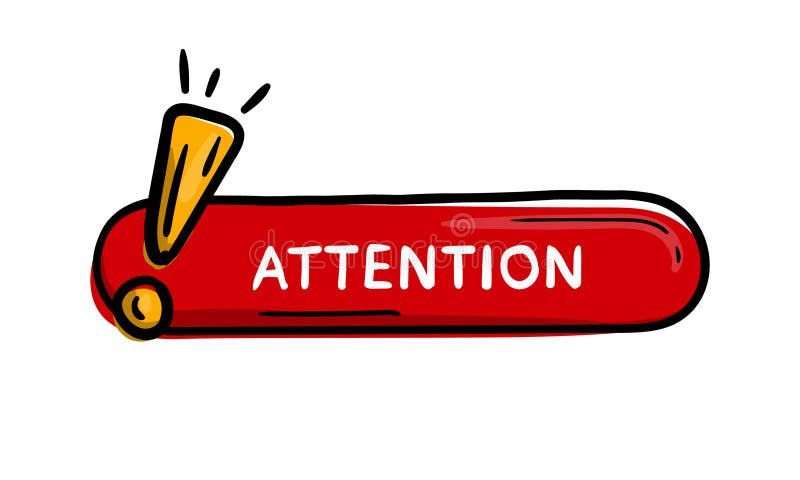 Red Button with Exclamation Mark and Text Attention. Hand Drawn Design ...