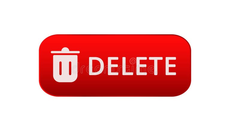 Red Delete Button with Trash Can Icon Clear Warning for Digital File Removal Stock Illustration ...
