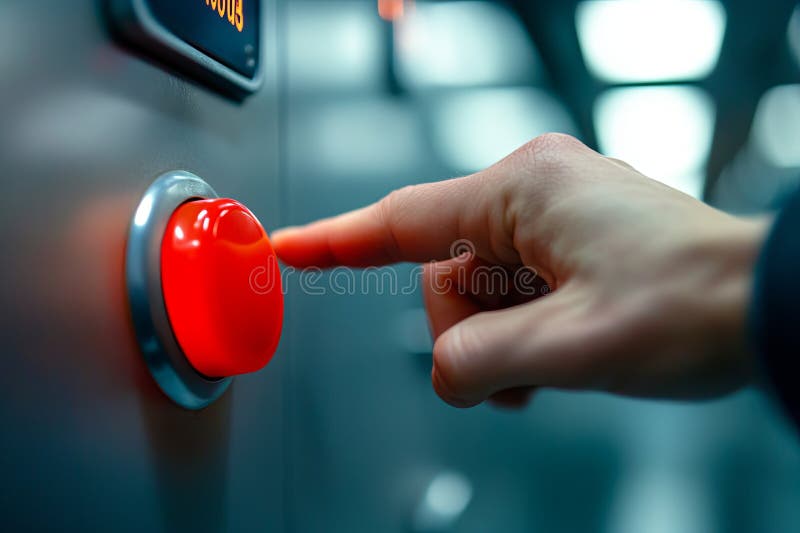 A Red Button with a Finger Pointing To it Quality. Stock Image - Image ...