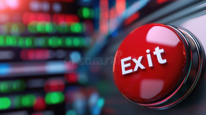 A Red Button with a Green Background and the Word Exit, AI Stock Photo ...
