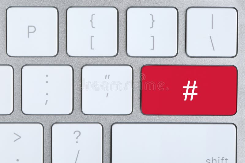 Red Button with Hashtag Sign on Computer Keyboard, Top View Stock Photo ...