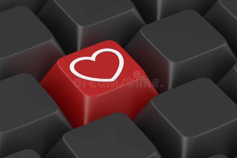 Red Button with Heart on Keyboard. 3D Illustration Stock Illustration ...