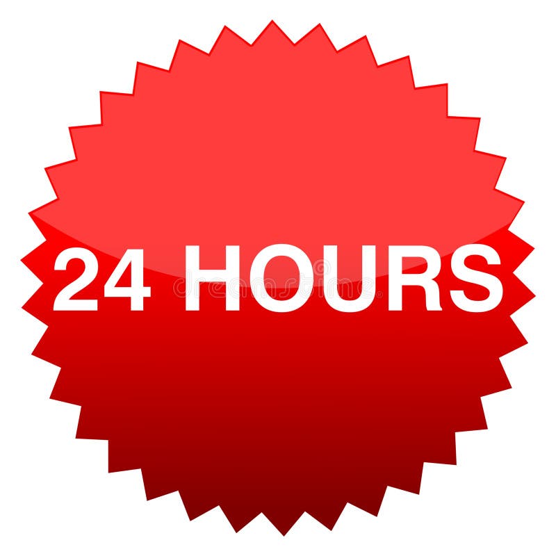 Red button 24 hours stock vector. Illustration of clock - 94162524