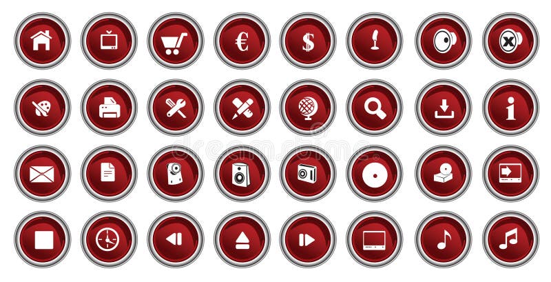 Red button icons set stock vector. Illustration of internet - 6850850